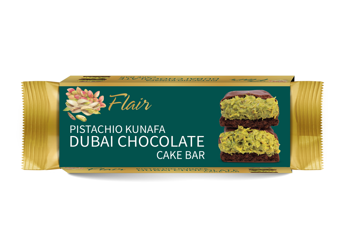 Flair Dubai Pistachio Kunafa Chocolate Cake Bar - 12pcs Box (660gm) | Premium Dessert | Dofreeze LLC