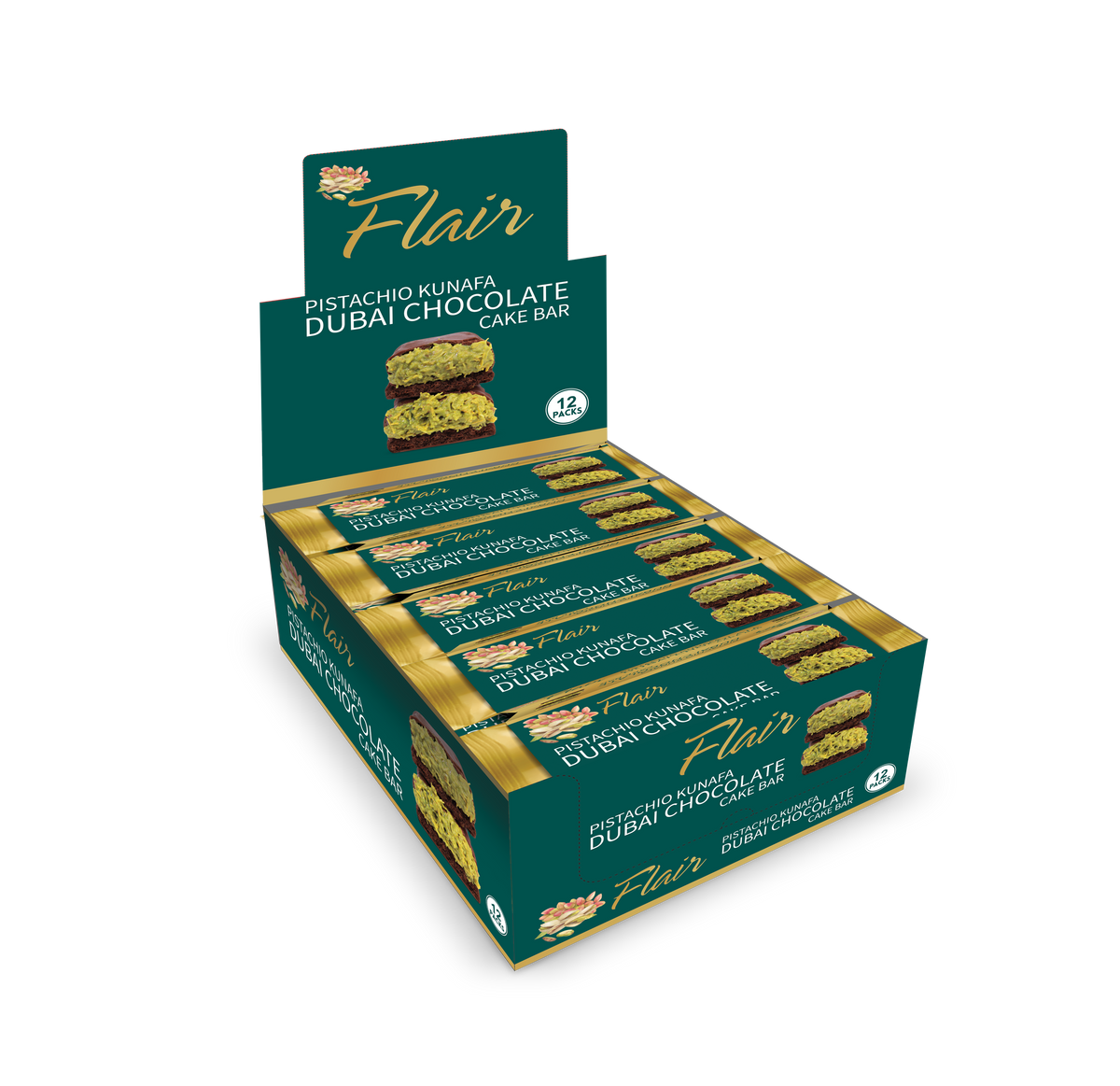 Flair Dubai Pistachio Kunafa Chocolate Cake Bar - 12pcs Box (660gm ...